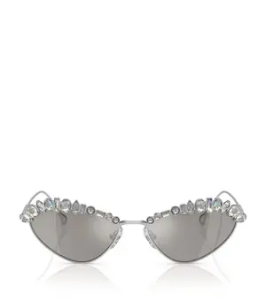 SWAROVSKI Embellished Cat Eye Sunglasses - Silver