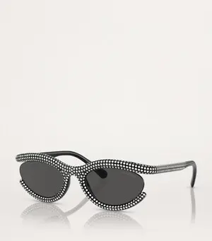 SWAROVSKI Oval Embellished Sunglasses - Black