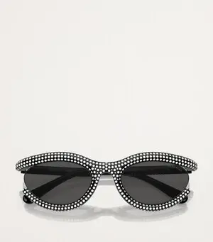SWAROVSKI Oval Embellished Sunglasses - Black