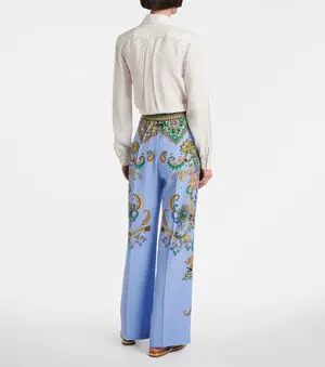 Etro Floral Silk Crepe De Chine Wide-leg Pants