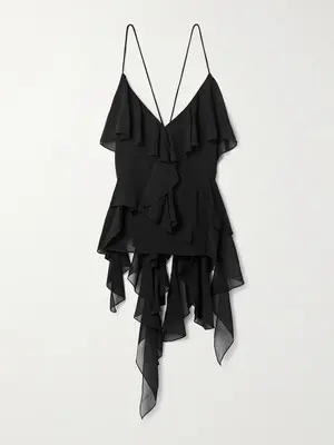 Aje Valentine Ruffled Crepe Tank - Black