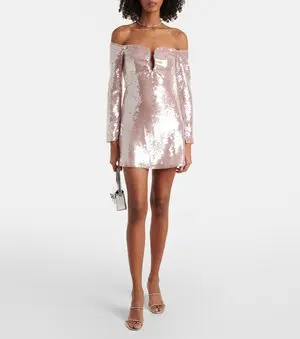 SELF-PORTRAIT Sequined Off-shoulder Mini Dress
