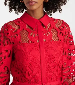 SELF-PORTRAIT Cotton Lace Gown - Red