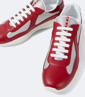 Prada America's Cup Leather And Fabric Trimmed Sneakers - Red