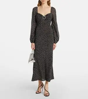 Rixo Ivy Polka Dot Silk Maxi Dress