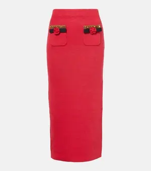 SELF-PORTRAIT Embellished Knitted Midi Skirt - Red