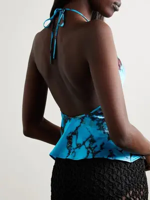 LOUISA BALLOU Tie-dyed Silk-blend Satin Halterneck Top