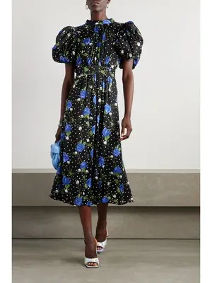 ROTATE BY BIRGER CHRISTENSEN Noon" Floral Polka Dot Satin Midi Dress - Multi