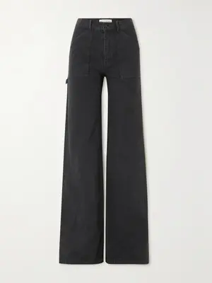 NILI LOTAN Quentin Cotton-twill Wide-leg Pants - Black