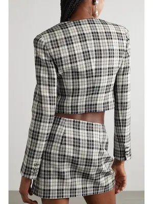 Alessandra Rich Cropped Prince Of Wales Checked Wool Jacket