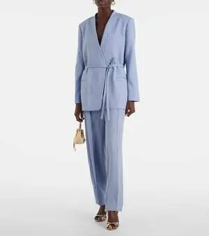 JOSEPH Buckle Wool Crepe Wide-leg Trousers