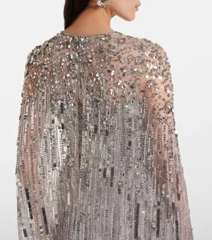 Jenny Packham Ruby Caped Sequined Gown - Silver