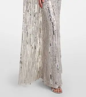 Jenny Packham Ruby Caped Sequined Gown - Silver