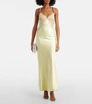 SELF-PORTRAIT X Christopher Kane Lace-trimmed Satin Maxi Dress