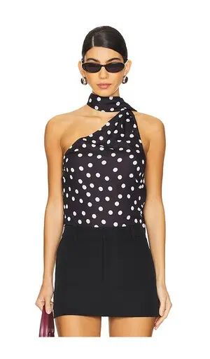 MORE TO COME Rialta One Shoulder Polka Dot Top - Black
