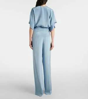 Max Mara Origano High-rise Silk Wide-leg Trousers - Blue