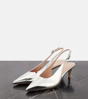 GIANVITO ROSSI Metallic Leather Slingback Pumps - Silver