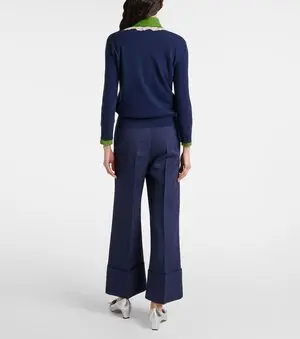 Valentino Garavani Lace-trimmed Virgin Wool Cardigan - Blue