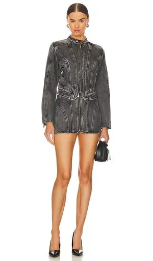 GRLFRND Rey Racer Denim Skirt - Grey