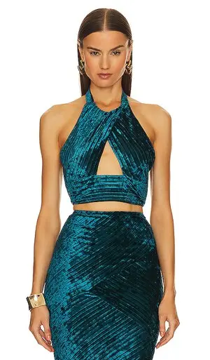 MICHAEL COSTELLO X Revolve Velvet Halterneck Top With Front Cut-out