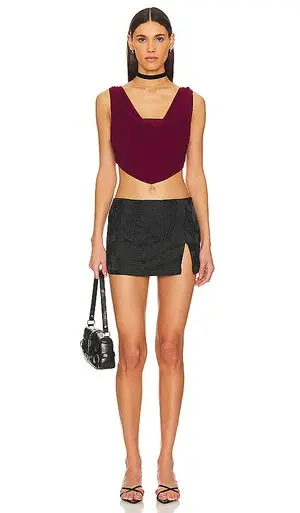 Superdown Jacquard Mini Skirt With Embroidered Roses