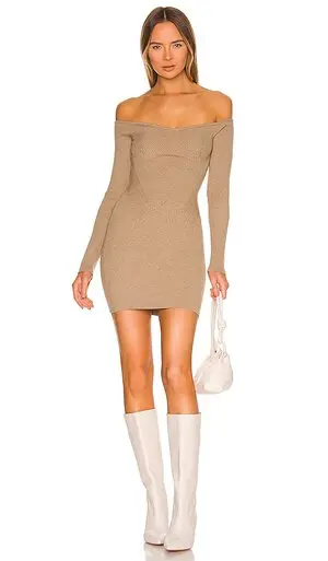 Nbd Ribbed Knit Off-shoulder Mini Dress - Olive