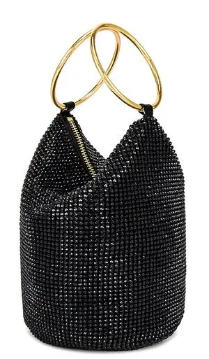 OLGA BERG Ellie Crystal Mesh Ring Handle Bag