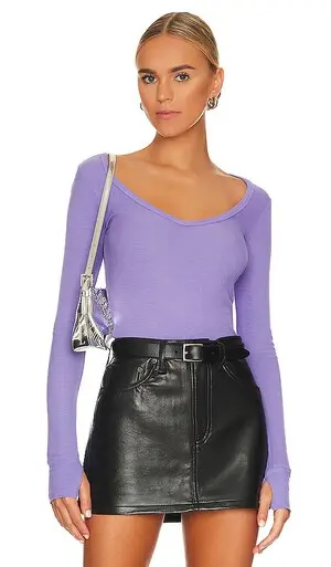 Michael Lauren Long Sleeve Ribbed Top - Lavender