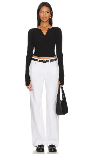 Enza Costa Ribbed Baseball Henley