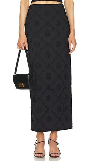 HELSA Eyelet Column Midi Skirt - Black