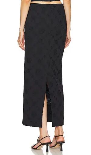 HELSA Eyelet Column Midi Skirt - Black