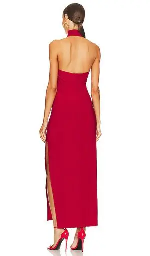 Norma Kamali Halter Turtleneck Side Slit Gown - Red