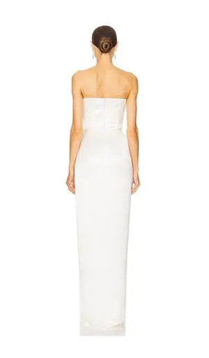 SAU LEE Strapless Ruched Satin Gown With High Slit - Ivory