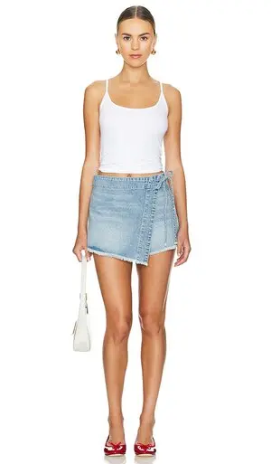 Free People Denim Wrap Skort With Frayed Trims