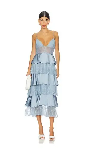 WeWoreWhat Tiered Lace Midi Dress - Blue