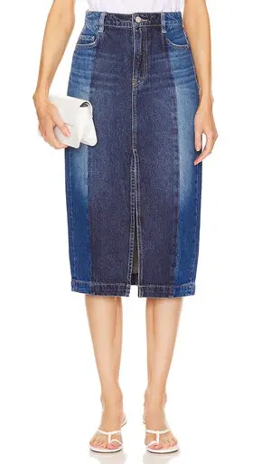 GRLFRND Robin Seamed Tonal Midi Skirt - Denim-medium