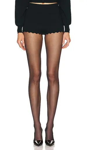 HELSA Elvira Ribbed Knit Shorts With Scalloped Trim