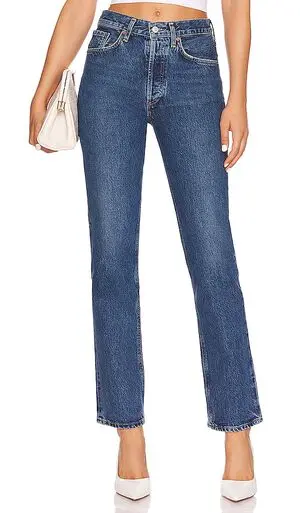 AGOLDE Lana Mid Rise Straight Jeans In Medium Wash Denim - Denim-medium