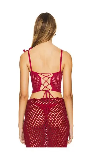 Agua Bendita Crochet Knit Crop Top With Florette Accent
