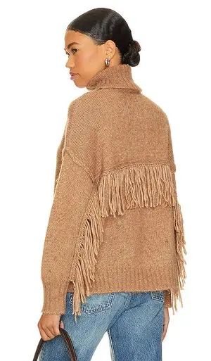 Line & Dot Parker Sweater With Fringe Detail - Tan