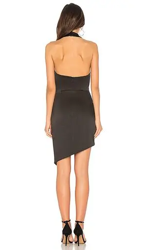 ELLIATT Satin Halterneck Mini Dress With Asymmetric Hem - Black