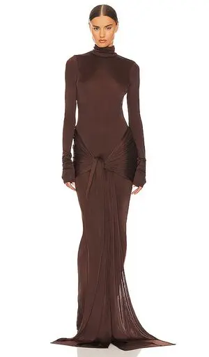 HELSA Slinky Jersey Sarong Maxi Dress - Chocolate