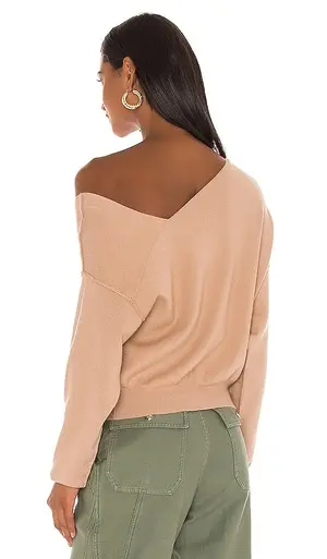 Line & Dot Off Shoulder Sweater - Tan