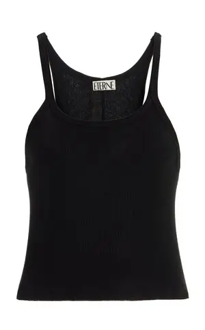 Eterne Ribbed Cotton Cropped Tank Top - Black