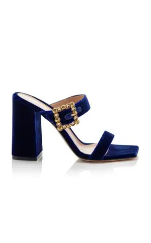 GIANVITO ROSSI Buckled Velvet Block Heel Sandals - Blue