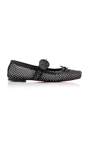 CHRISTIAN LOUBOUTIN Mamastrapitina Crystal-embellished Mesh Ballet Flats - Black