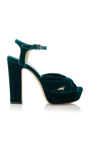 JIMMY CHOO Heloise Velvet Platform Sandals With Block Heel - Green