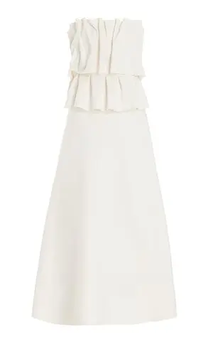 HOUSE OF DAGMAR Ruffled Strapless Midi Dress - White