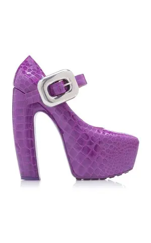 Bottega Veneta Croc-embossed Leather Mary Jane Platform Pumps - Fuchsia