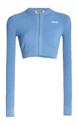 MIU MIU Miu Miu Ribbed Knit Cropped Zip-Up Cardigan